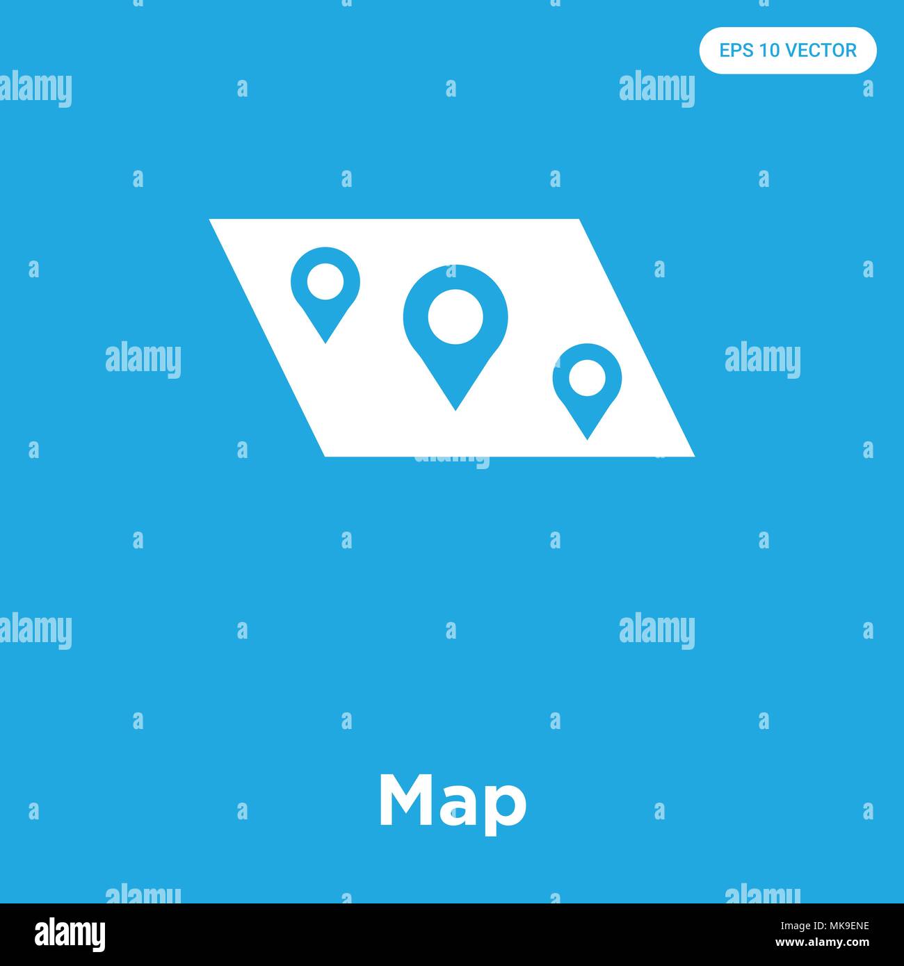 Map vector icon isolated on blue background, sign and symbol Stock ...