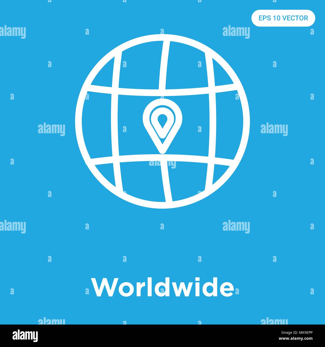 Worldwide vector icon isolated on blue background, sign and symbol ...