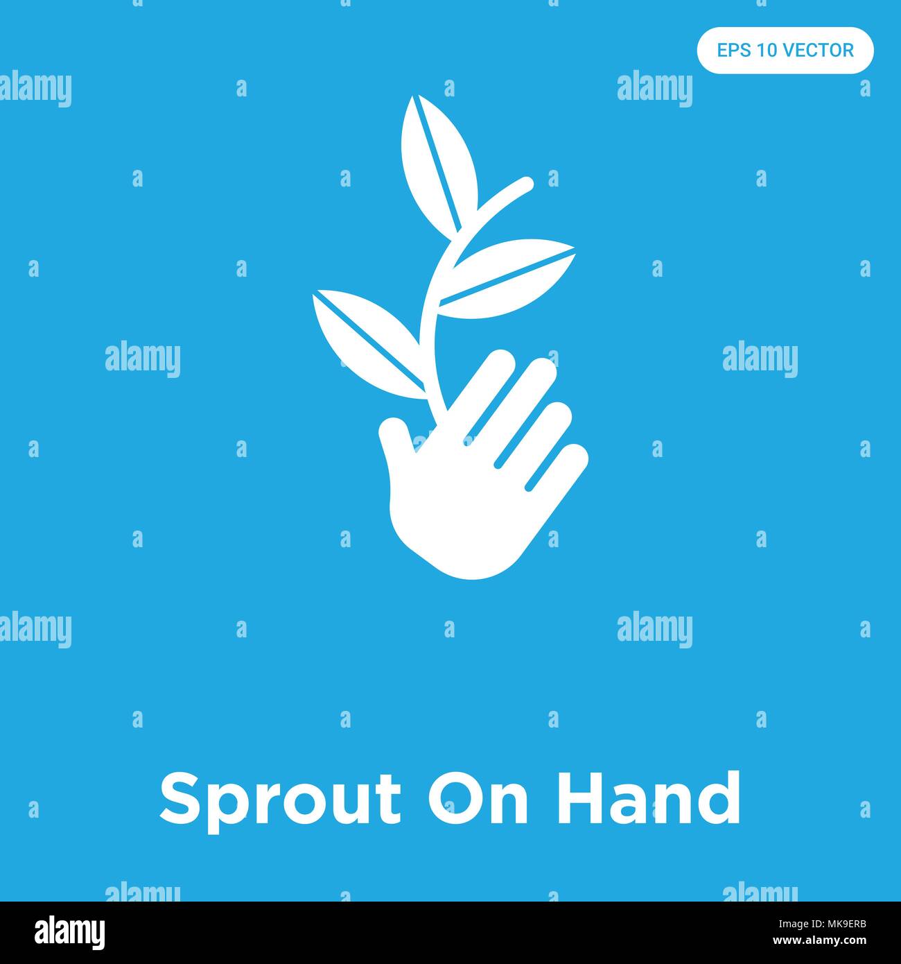 Sprout On Hand vector icon isolated on blue background, sign and symbol ...