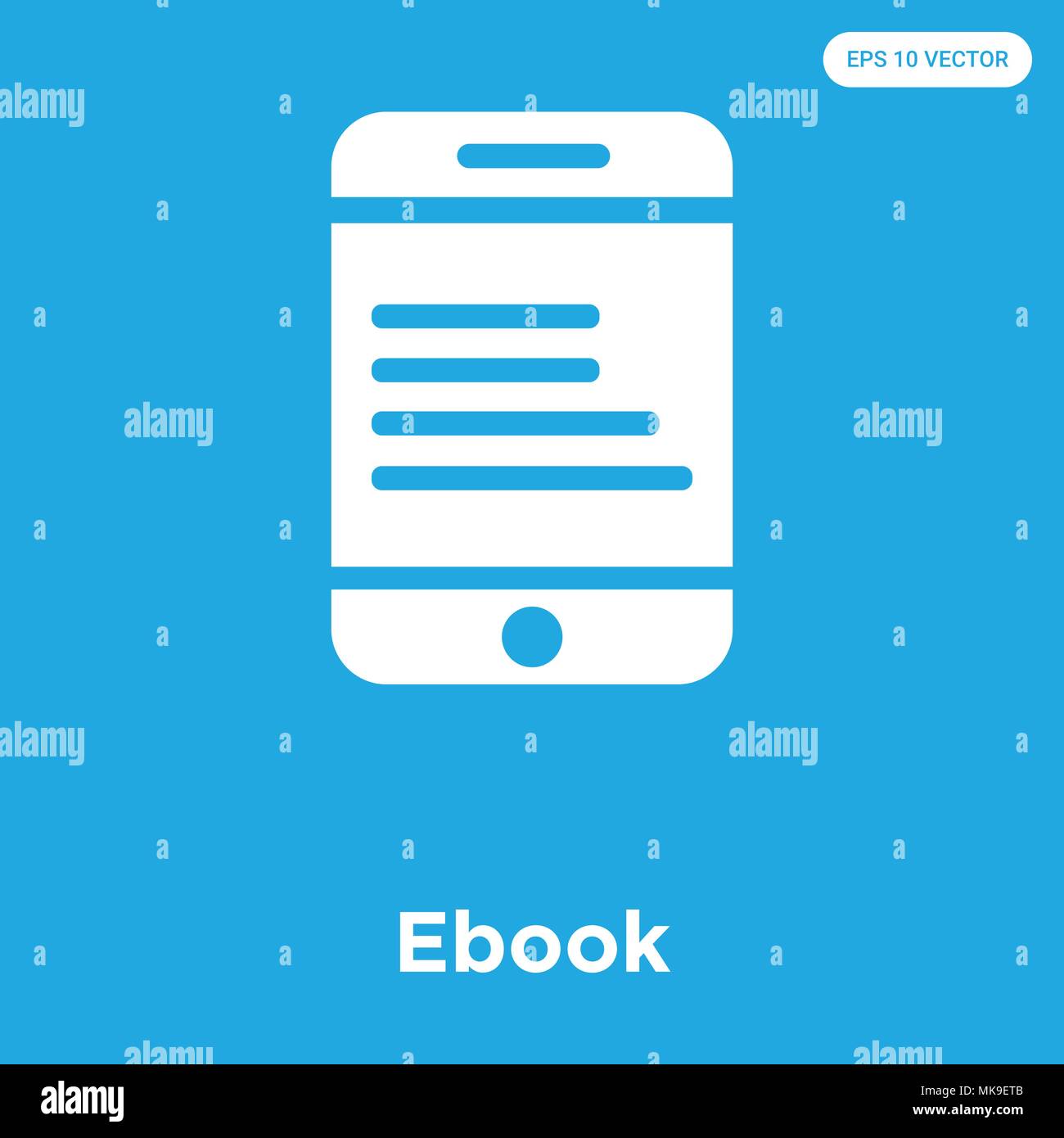 Ebook vector icon isolated on blue background, sign and symbol Stock ...