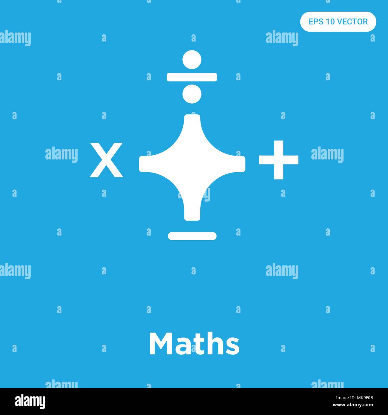 Maths vector icon isolated on blue background, sign and symbol Stock ...