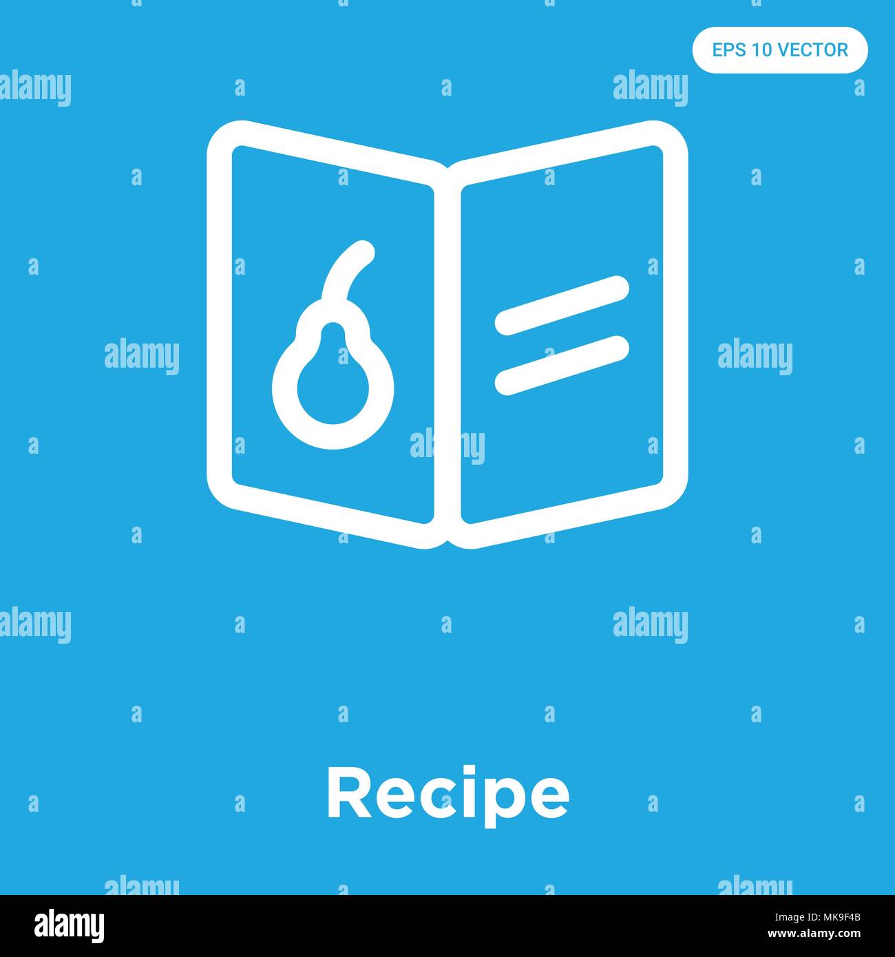 Recipe vector icon isolated on blue background, sign and symbol Stock ...