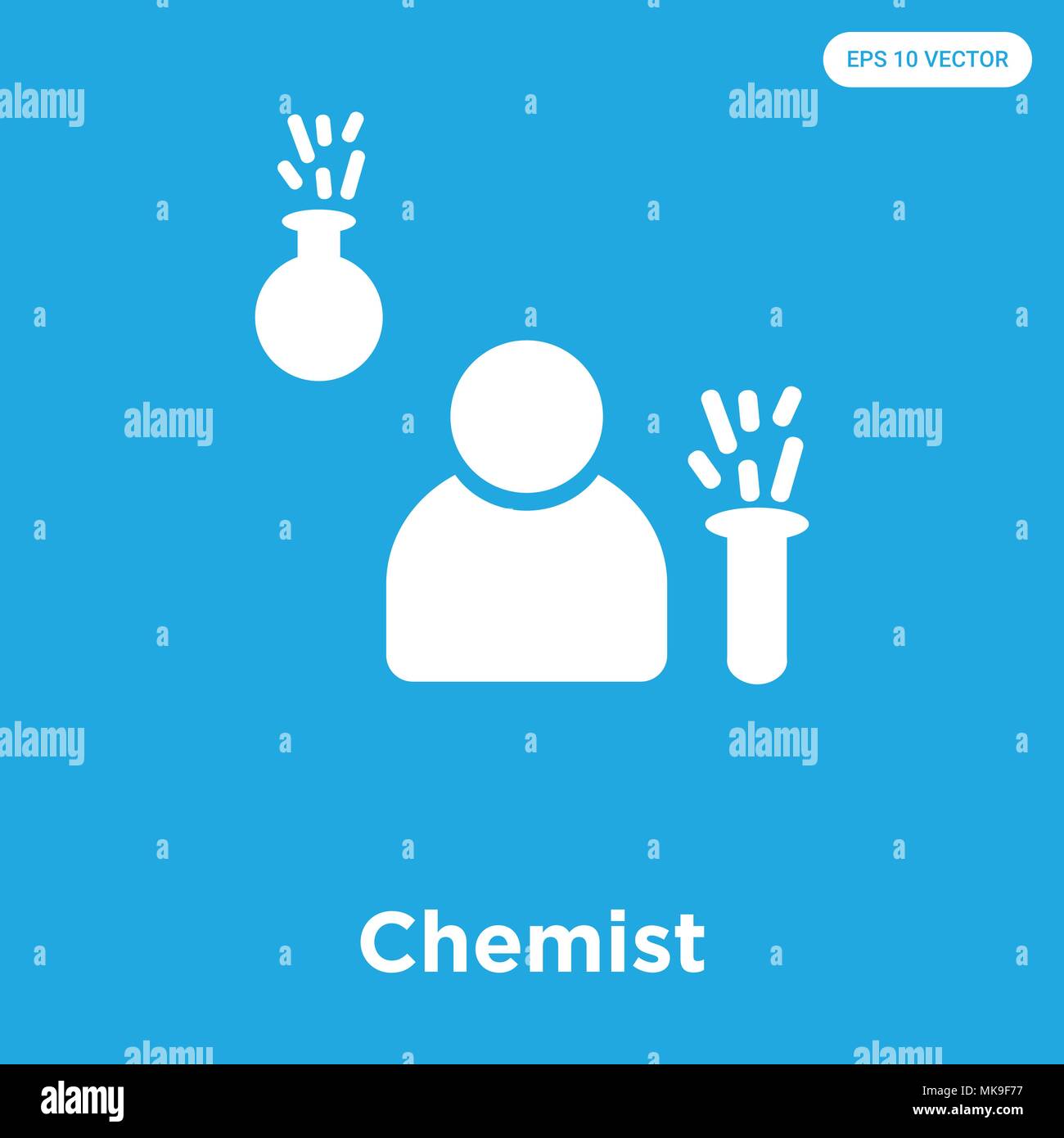 Chemist vector icon isolated on blue background, sign and symbol Stock ...