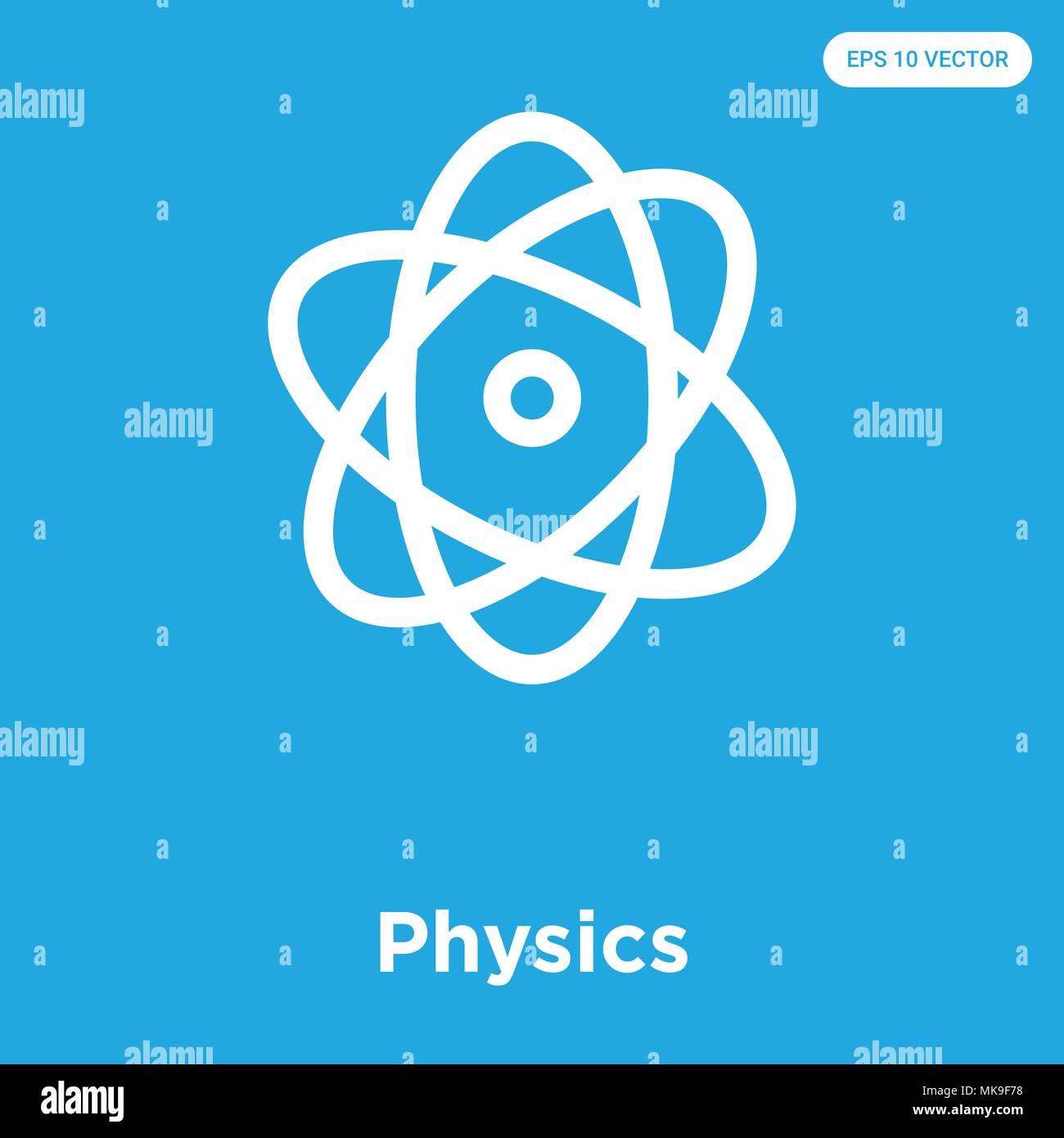 Physics vector icon isolated on blue background, sign and symbol Stock ...