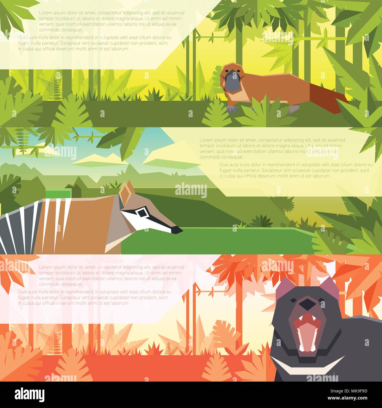 Vector image of the Set of flat banners with australian animals ...