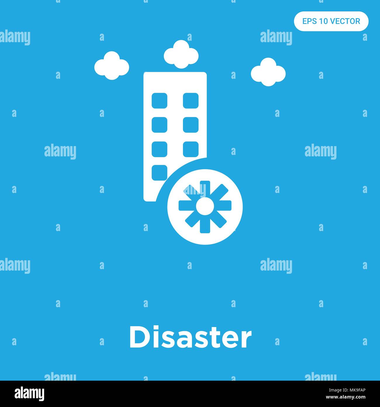 Disaster vector icon isolated on blue background, sign and symbol Stock ...