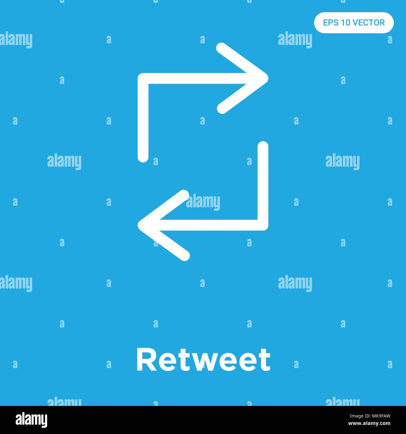 Retweet vector icon isolated on blue background, sign and symbol Stock ...