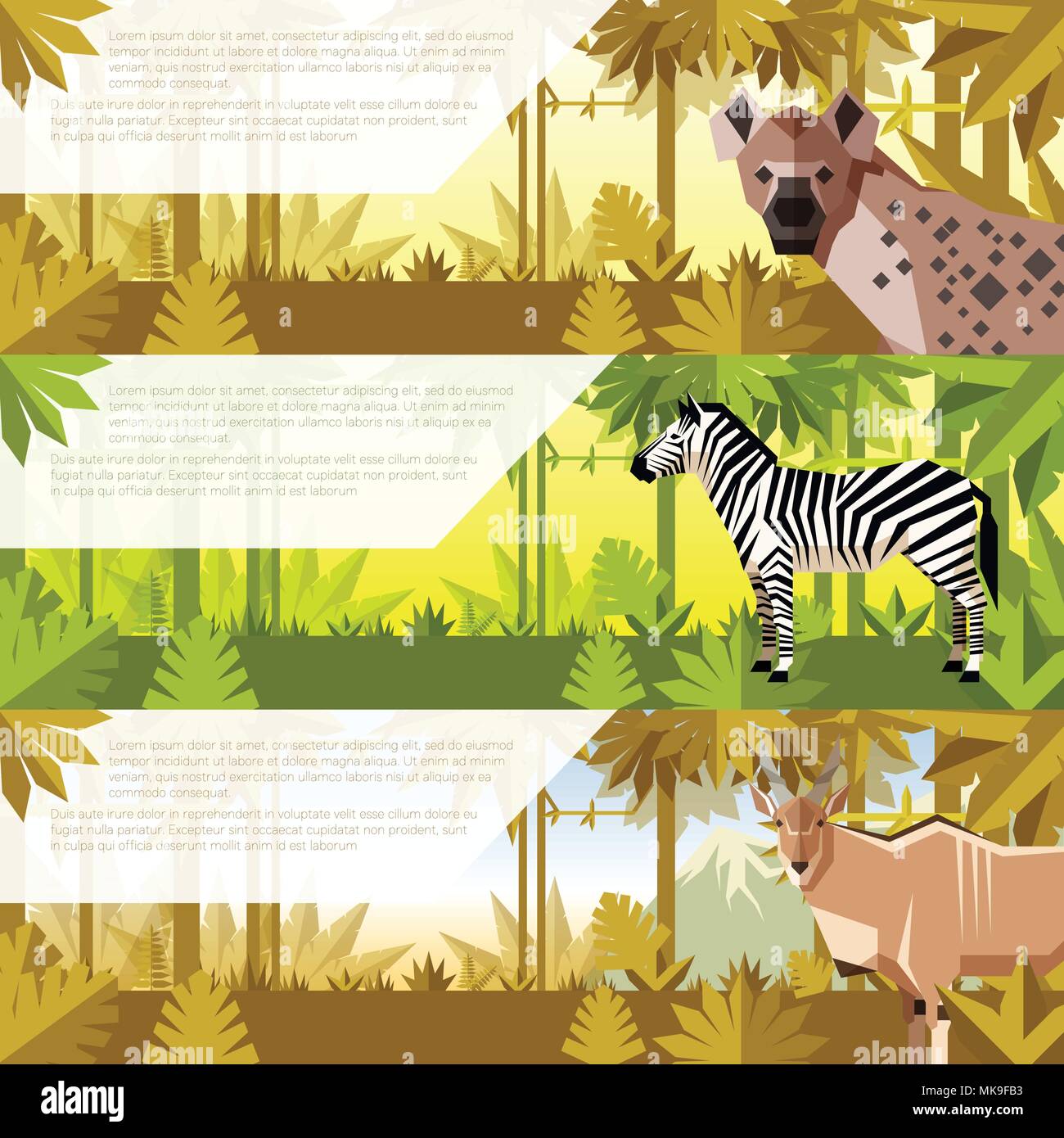 Vector image of the Set of flat banners with african animals hyena ...