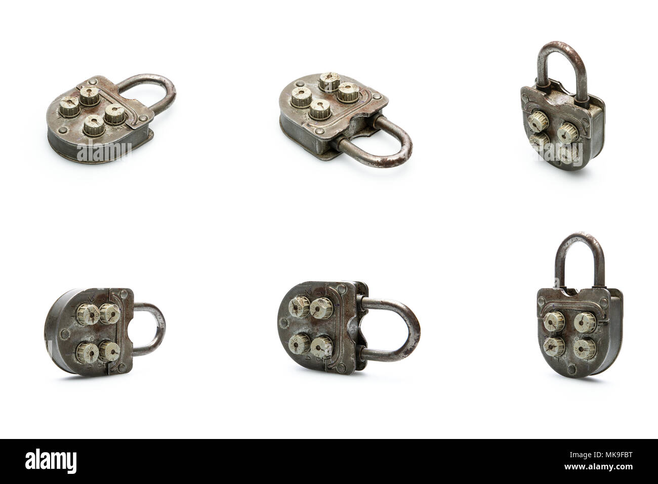 Old padlock with secured by code, isolated on white background with ...