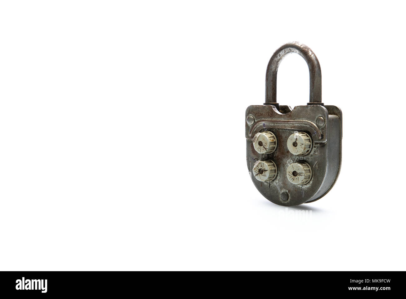 Old padlock with secured by code, isolated on white background with ...