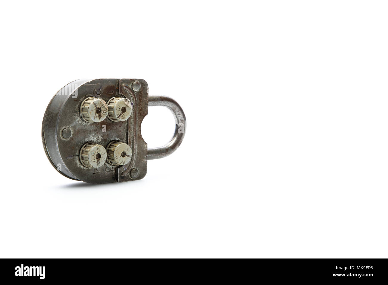 Old padlock with secured by code, isolated on white background with ...