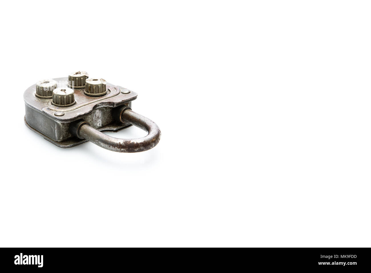 Old padlock with secured by code, isolated on white background with ...