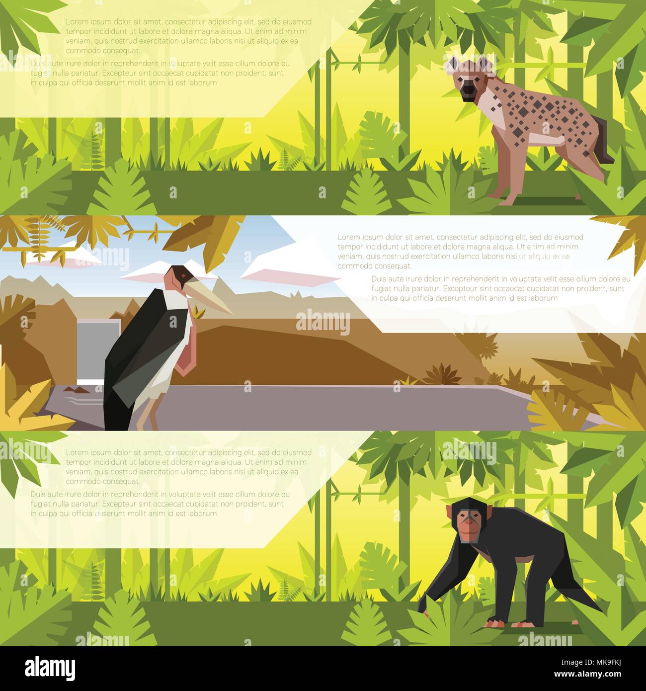 Vector image of the Set of flat banners with african animals Hyena ...