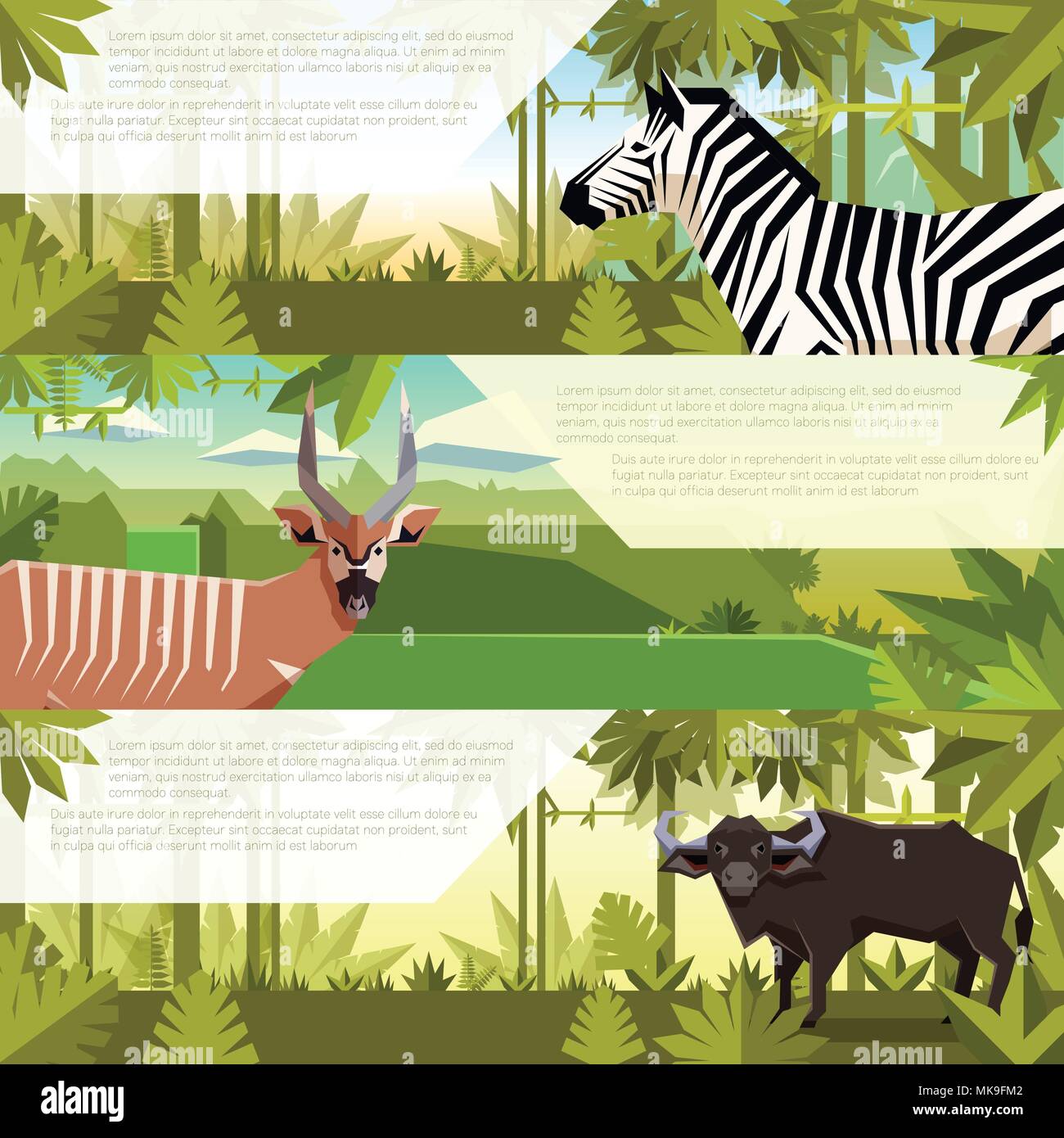 Vector image of the Set of flat banners with african animals zebra ...