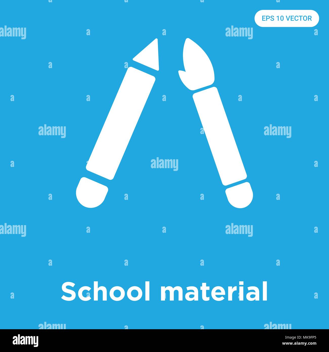 School material vector icon isolated on blue background, sign and ...