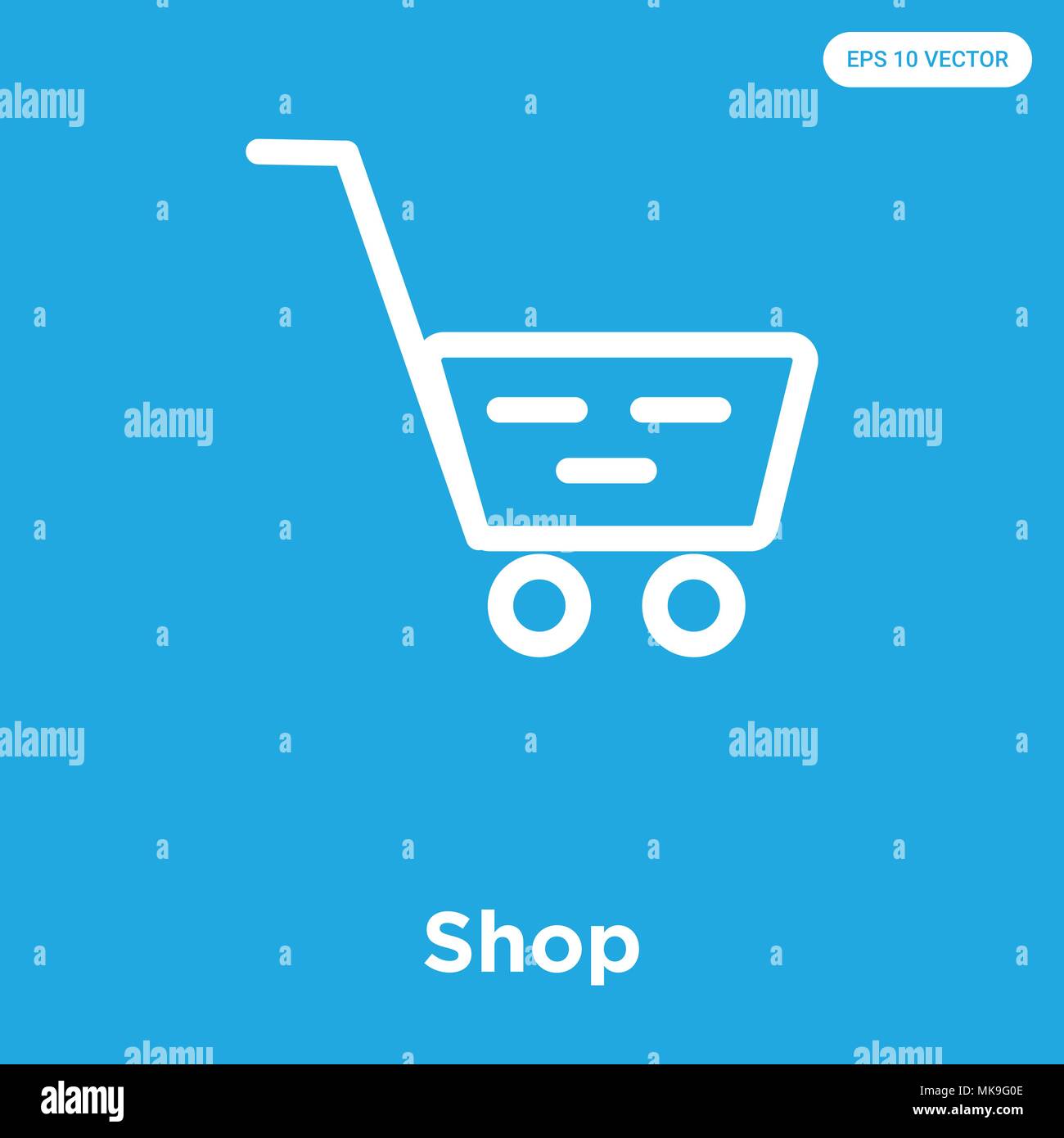 Shop vector icon isolated on blue background, sign and symbol Stock ...