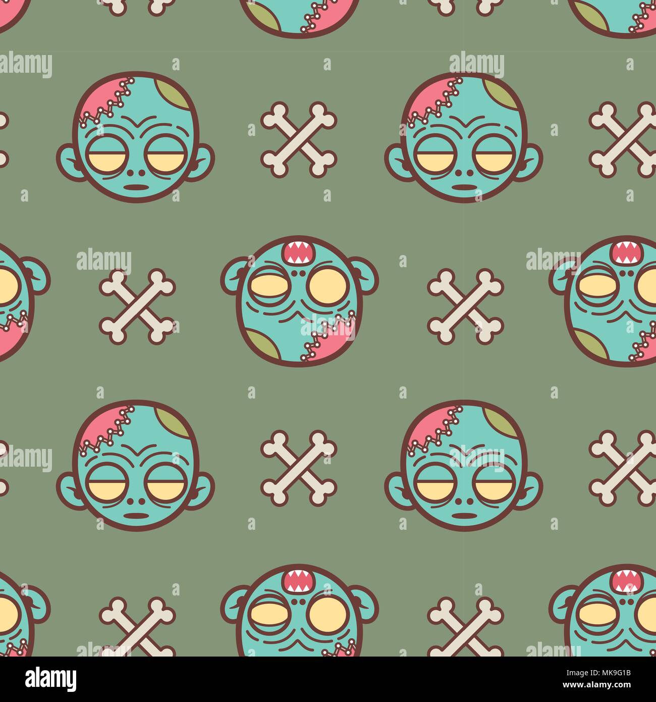 Vector illustration seamless pattern with Zombie face cartoon Stock ...