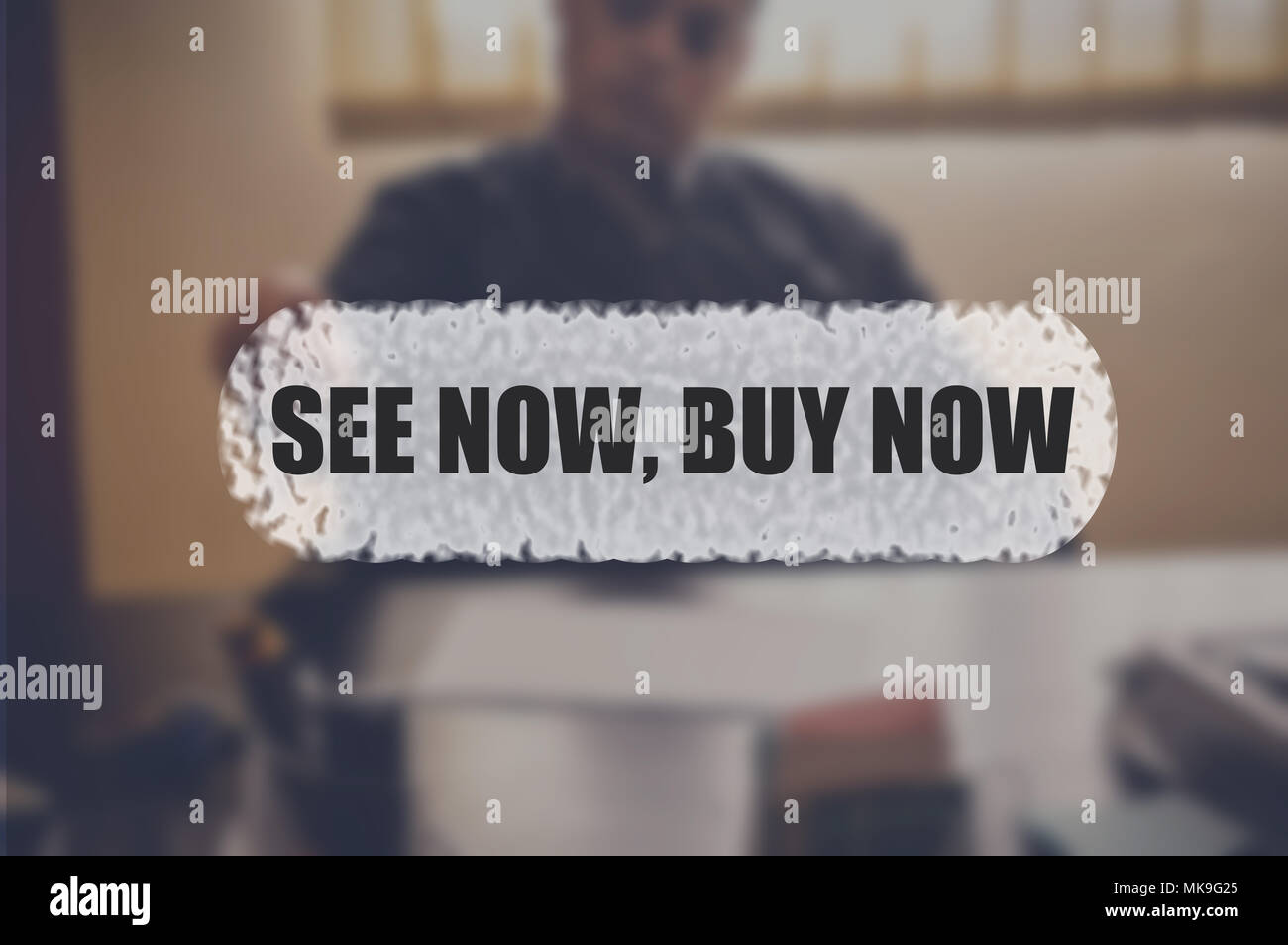 See now buy now word with blurring business background Stock Photo - Alamy
