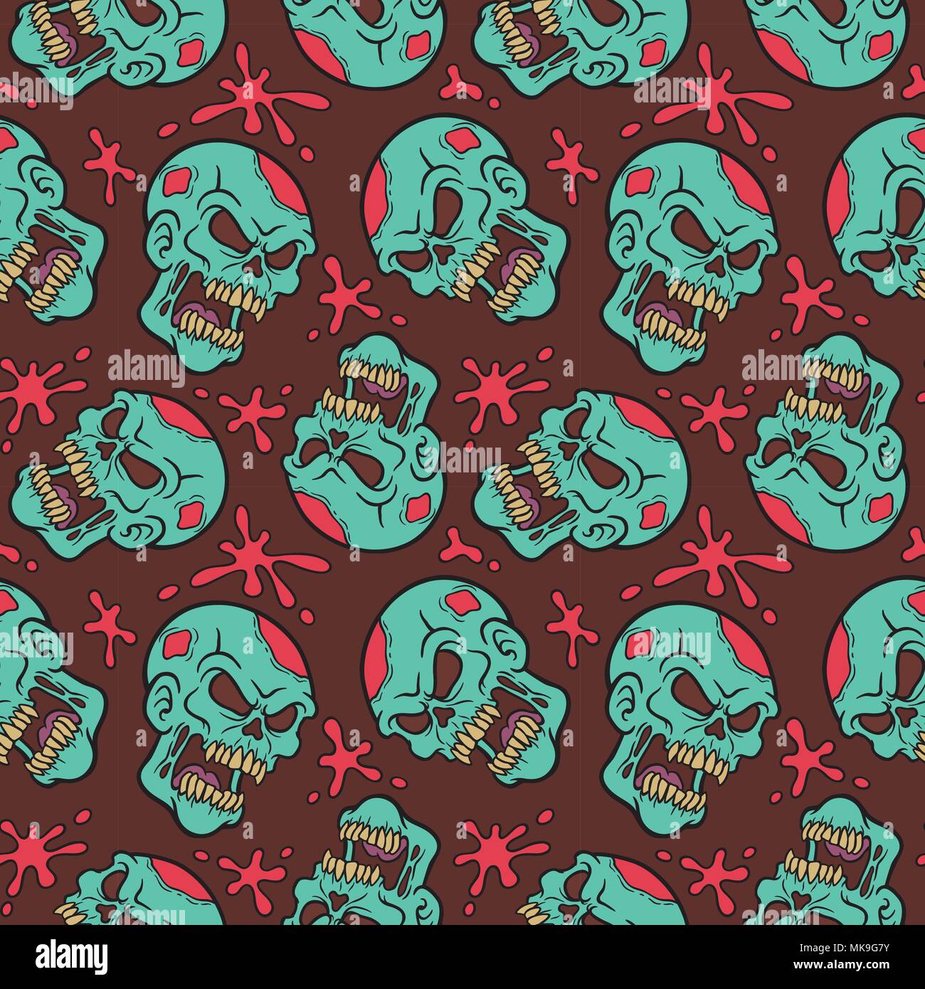 Vector illustration seamless pattern with Zombie face cartoon Stock ...