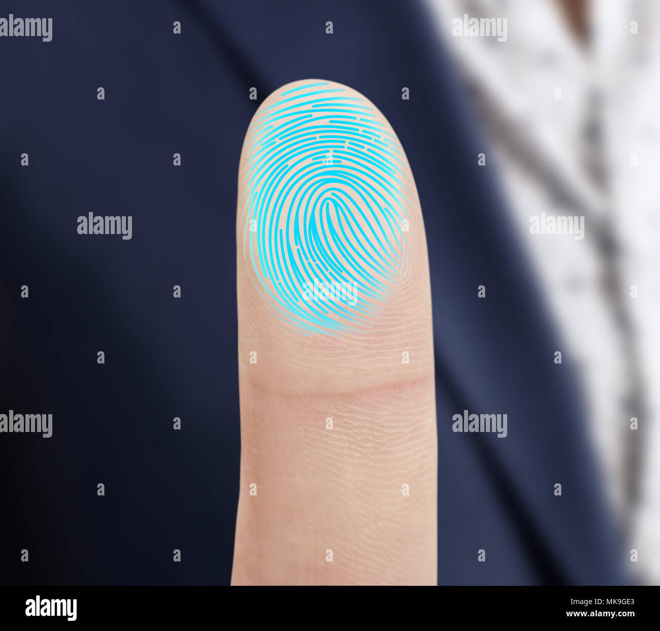 Finger pressing on virtual button with dactyloscopy scanner Stock Photo ...