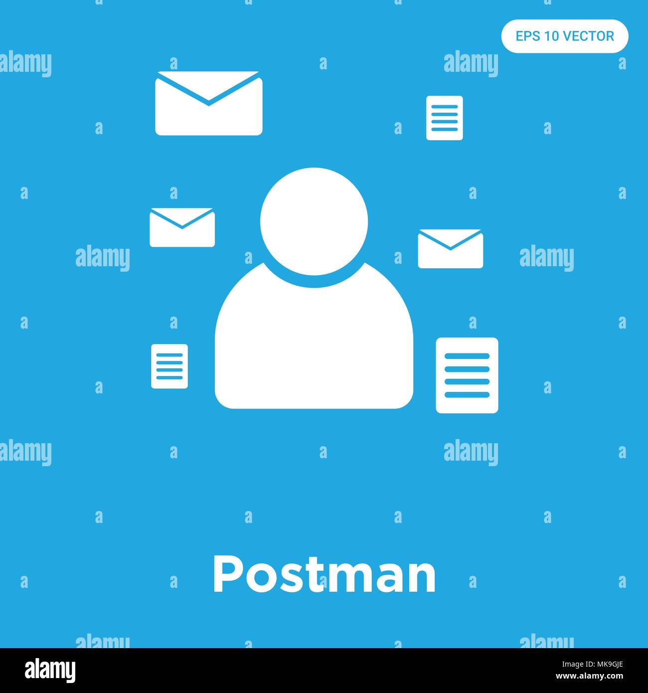 Postman vector icon isolated on blue background, sign and symbol Stock ...