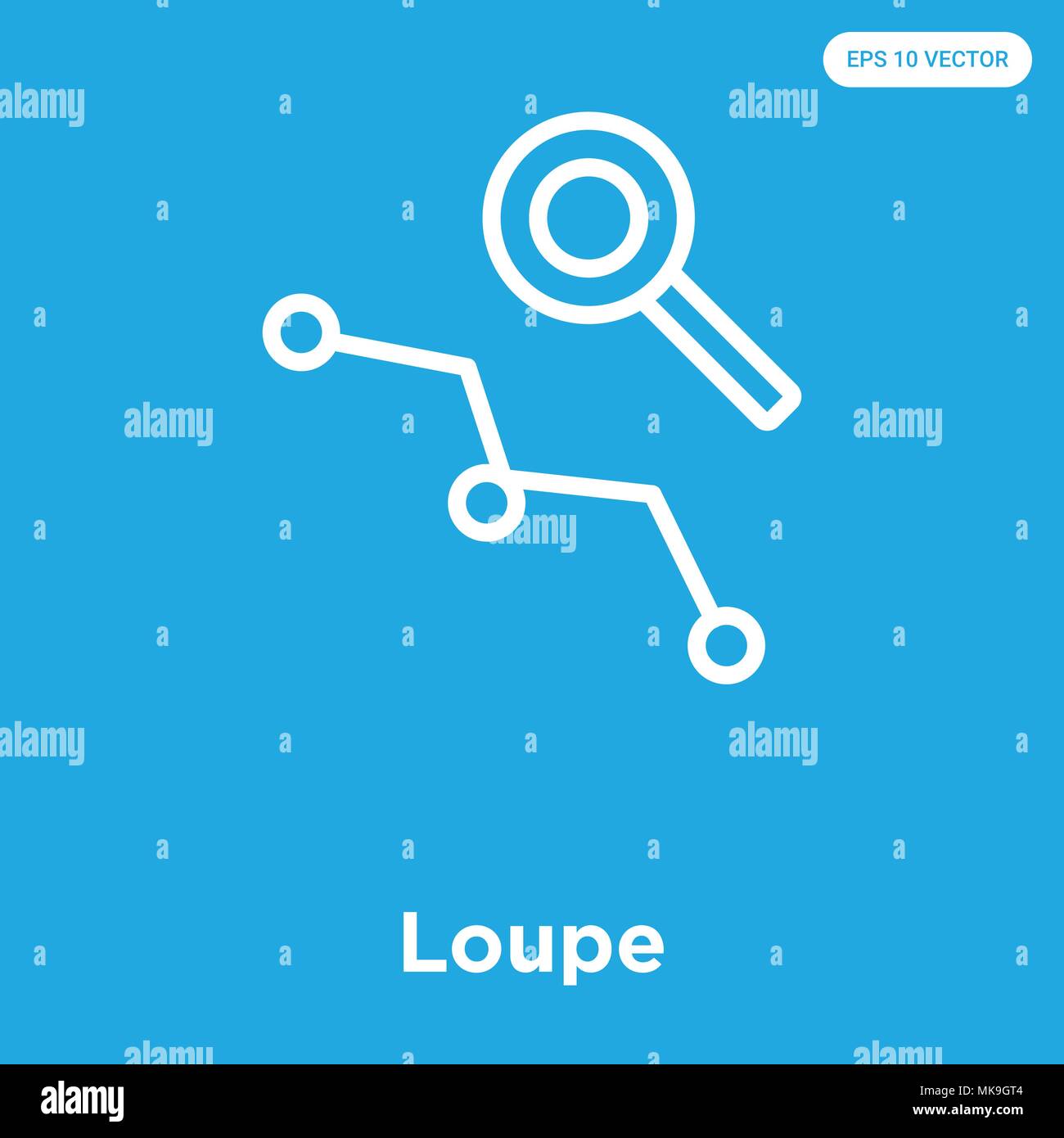 Loupe vector icon isolated on blue background, sign and symbol Stock ...
