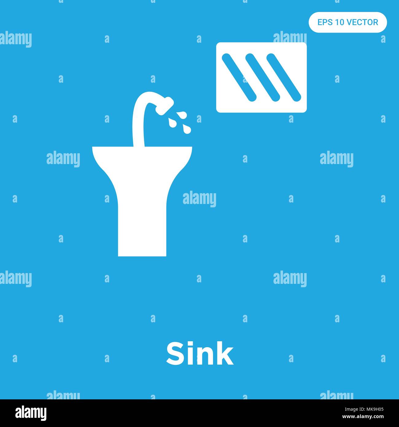 Sink vector icon isolated on blue background, sign and symbol Stock ...