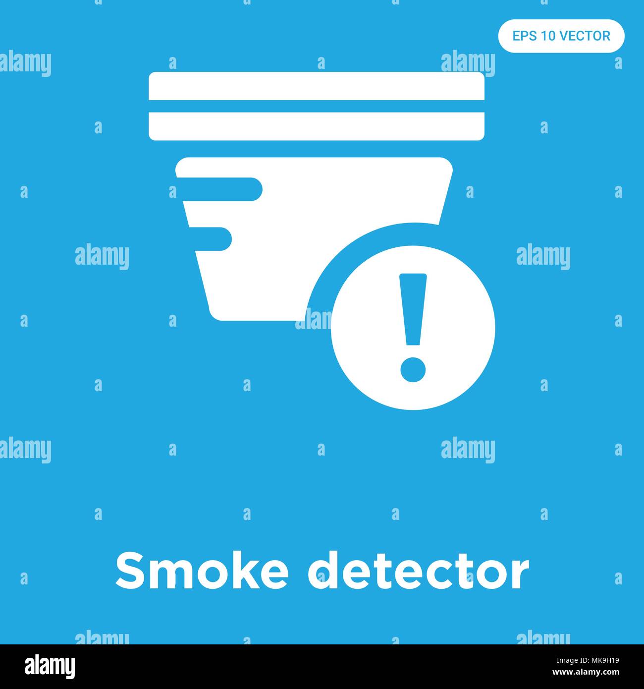 Smoke detector vector icon isolated on blue background, sign and symbol ...