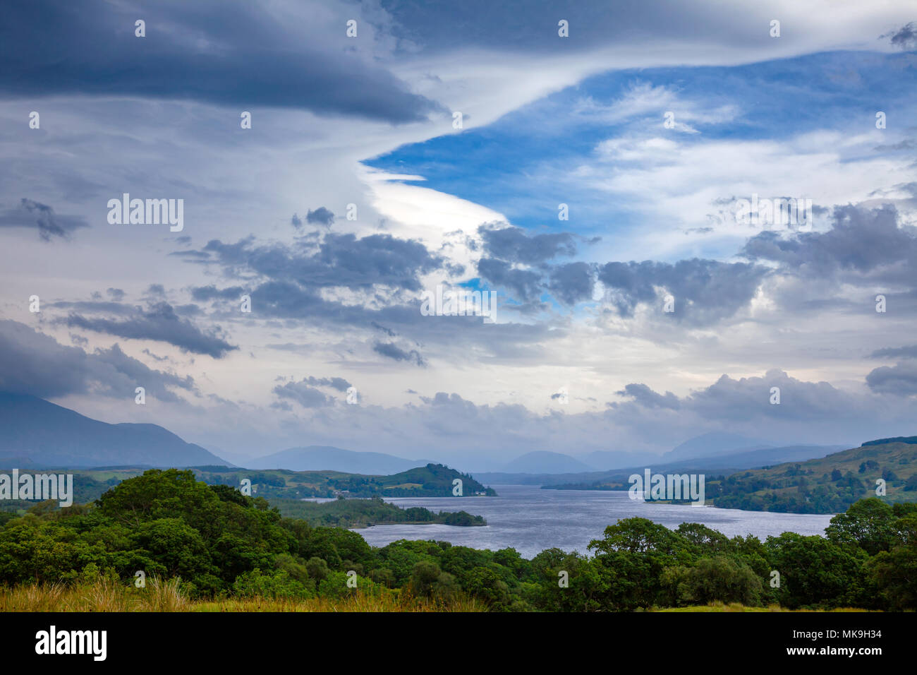 Scottish summer landscape with moody sky over Loch Awe, the longest ...
