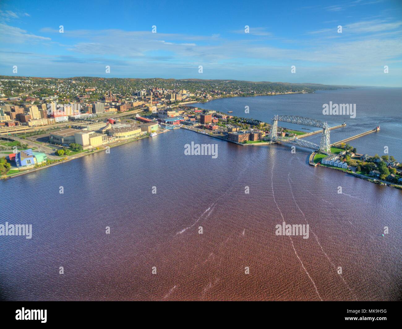 Duluth and Lake Superior in Summer seen from Above by Drone Stock Photo ...