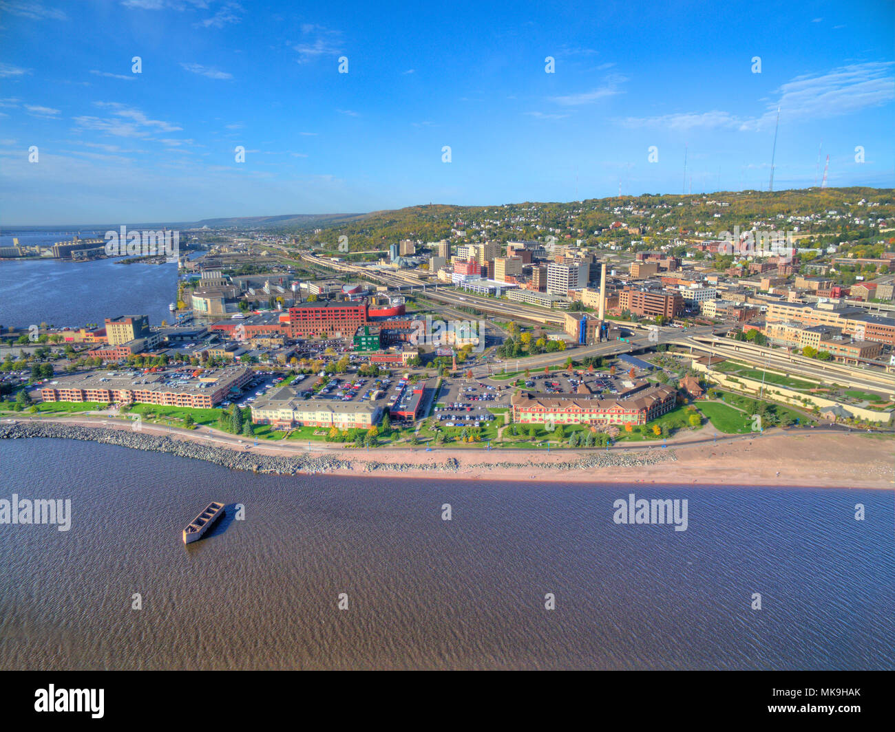Duluth and Lake Superior in Summer seen from Above by Drone Stock Photo ...