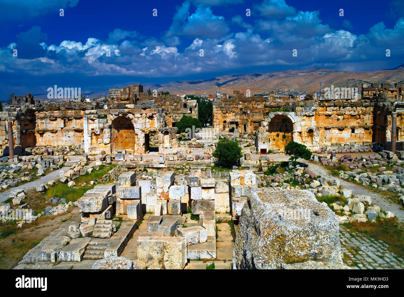 Ruins of Jupiter temple and great court of Heliopolis in Baalbek, Bekaa ...