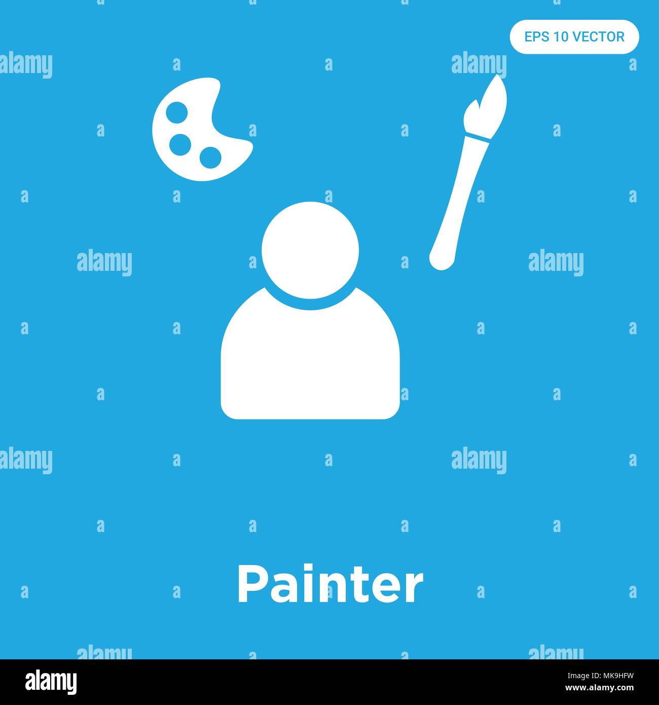 Painter vector icon isolated on blue background, sign and symbol Stock ...