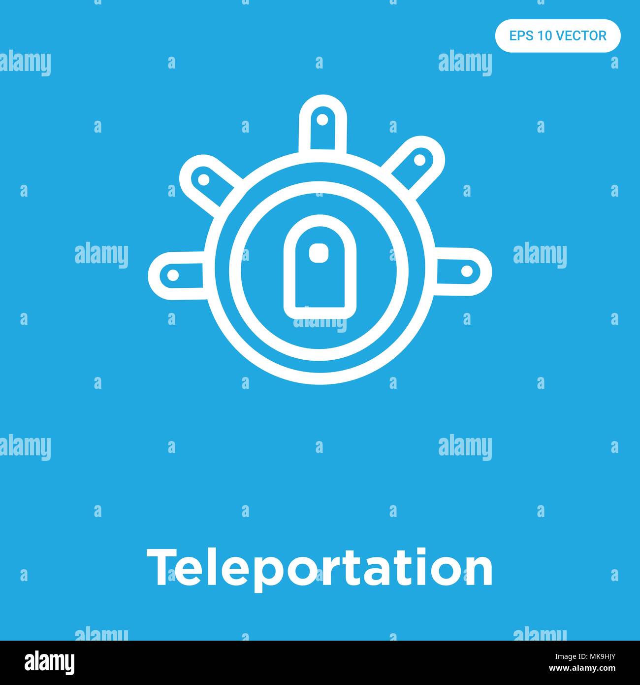 Teleportation vector icon isolated on blue background, sign and symbol ...