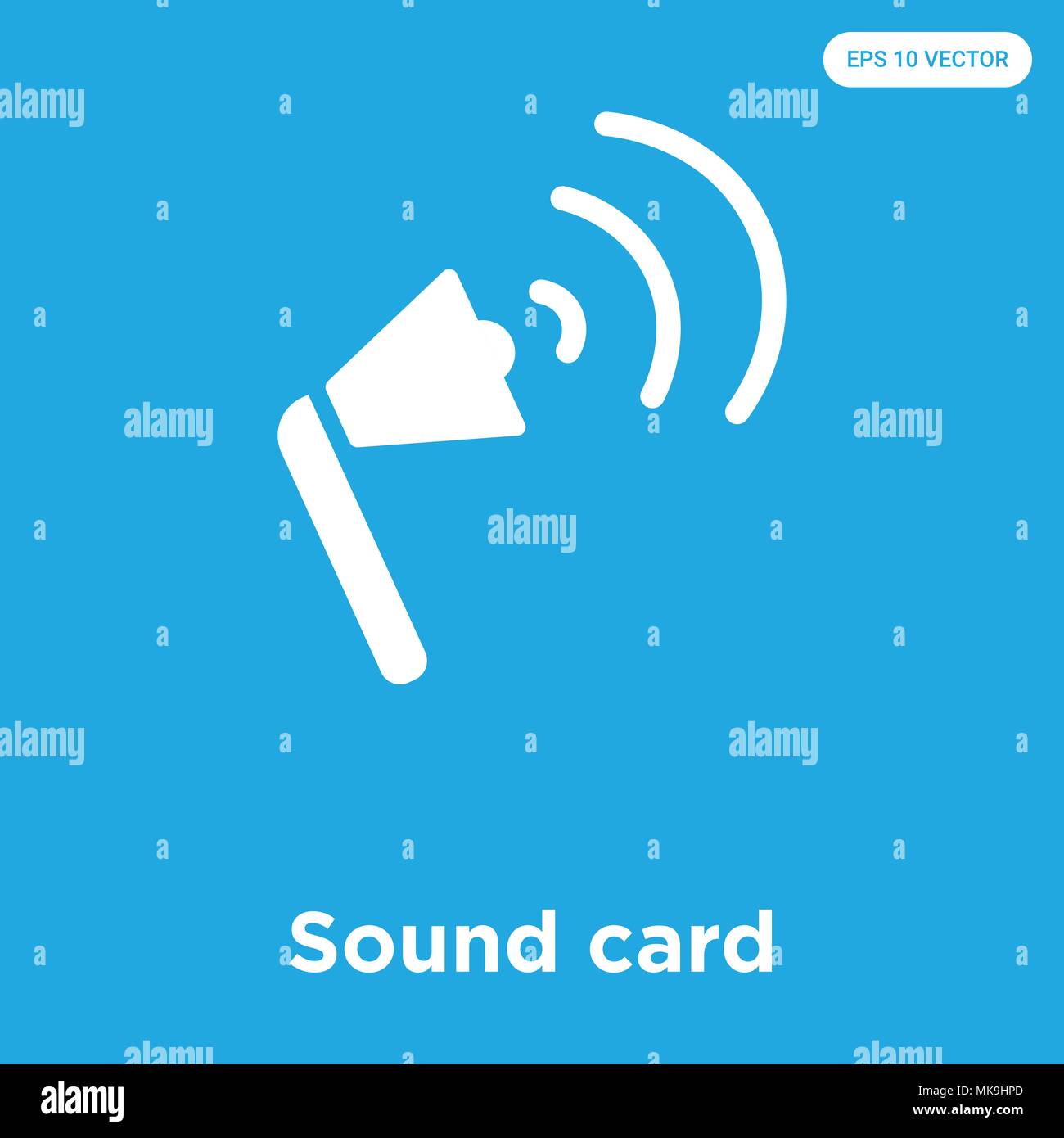 Sound card vector icon isolated on blue background, sign and symbol ...