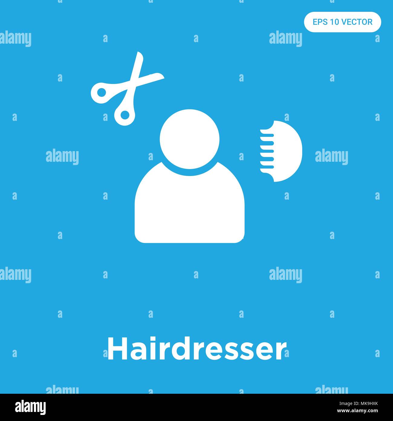 Hairdresser vector icon isolated on blue background, sign and symbol ...