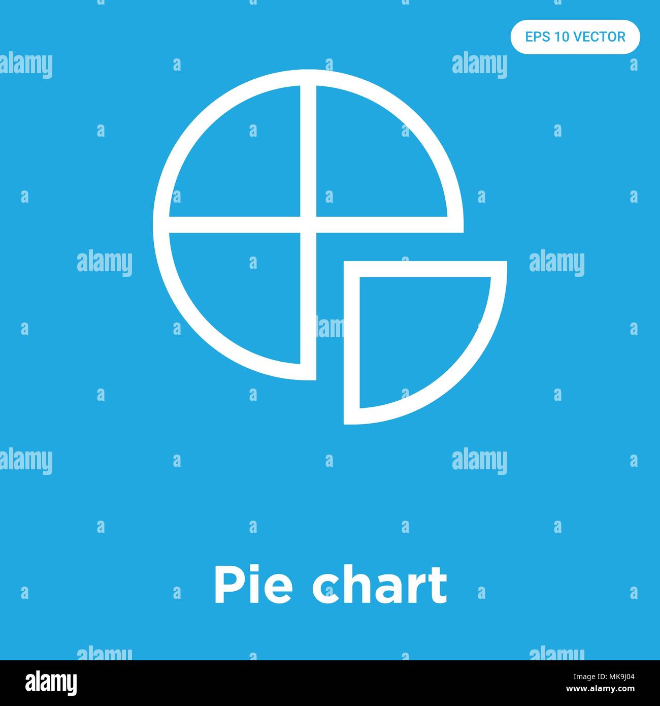 Pie chart vector icon isolated on blue background, sign and symbol ...