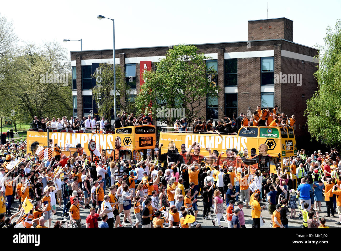 The wolverhampton wanderers open top bus makes its way round hi-res ...
