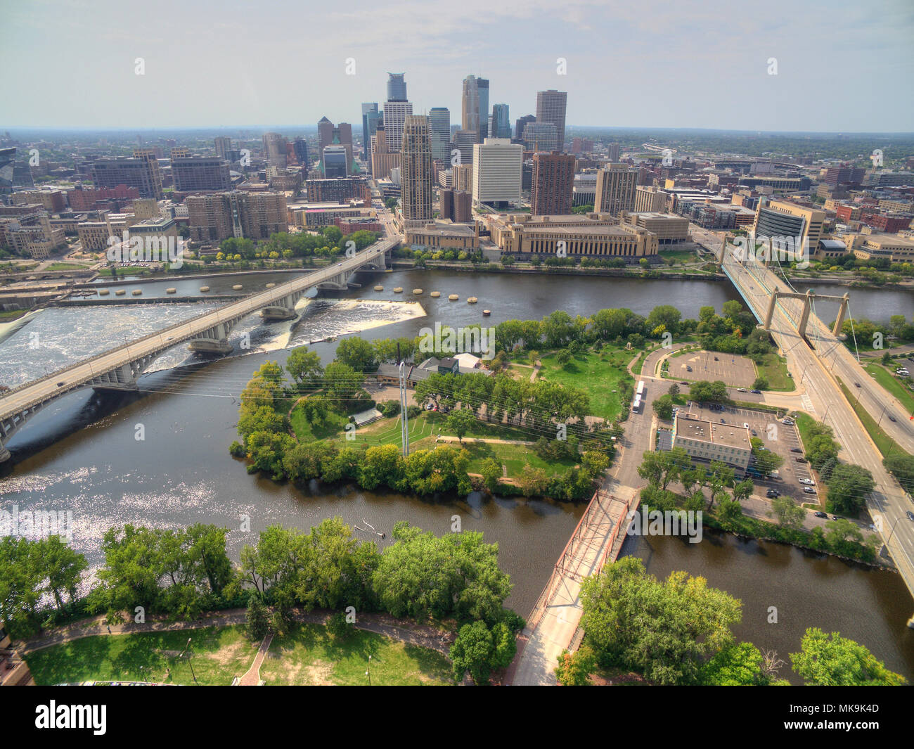 Minneapolis, Minnesota Skyline seen from above by Drone in Spring Stock ...