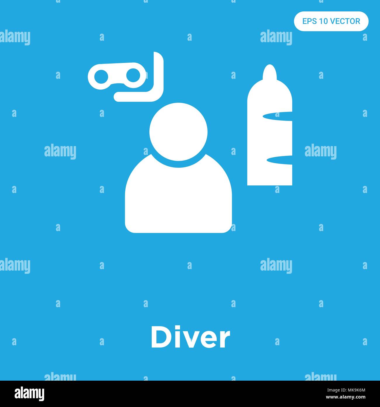 Diver vector icon isolated on blue background, sign and symbol Stock ...