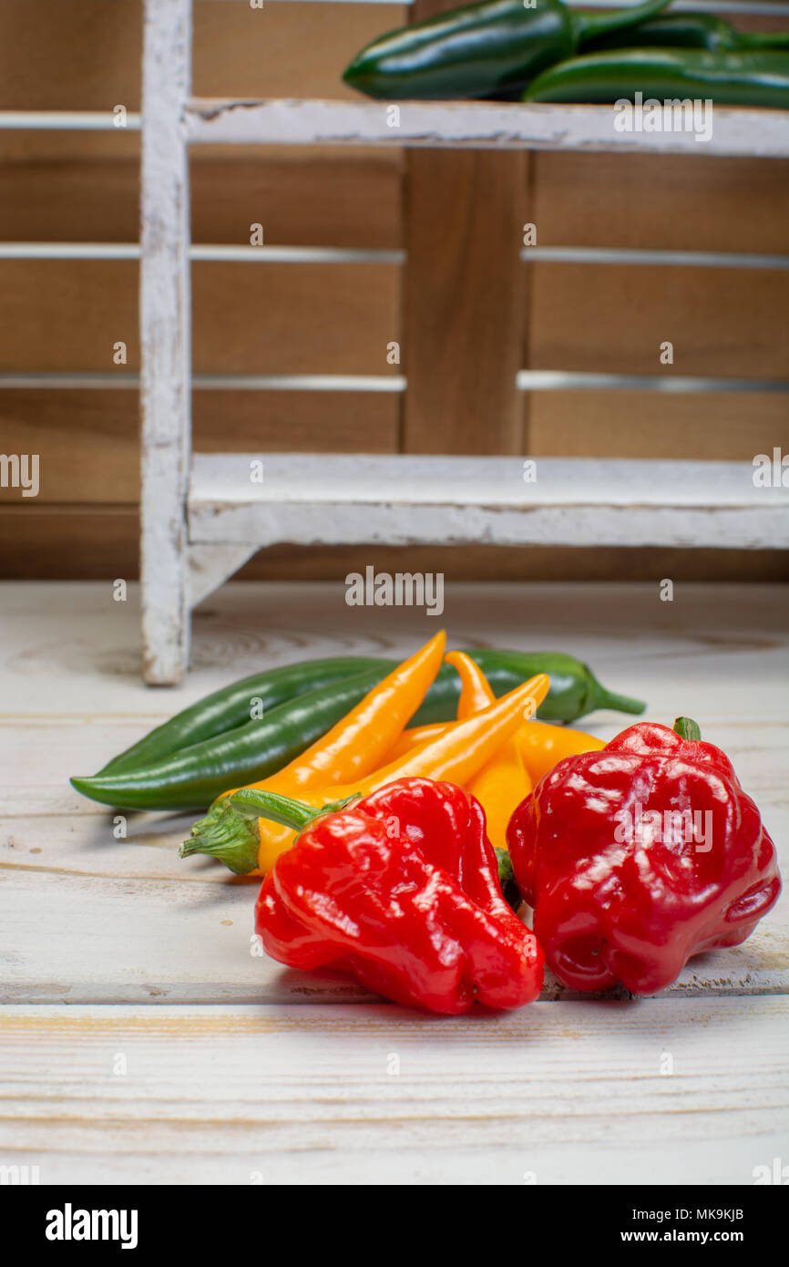 Colorful fresh hot Mexican chili peppers in assortment Stock Photo - Alamy