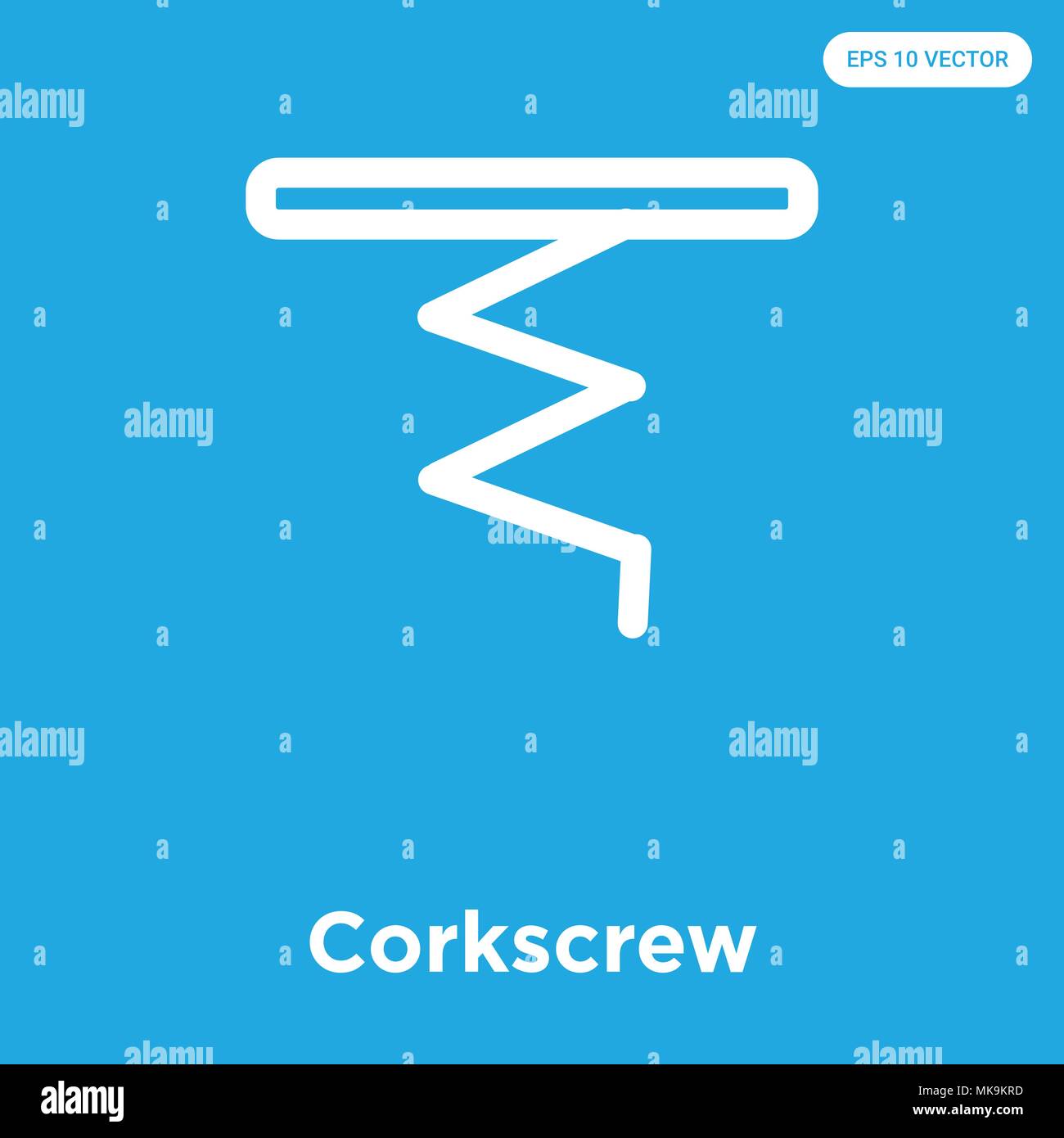 Corkscrew vector icon isolated on blue background, sign and symbol ...