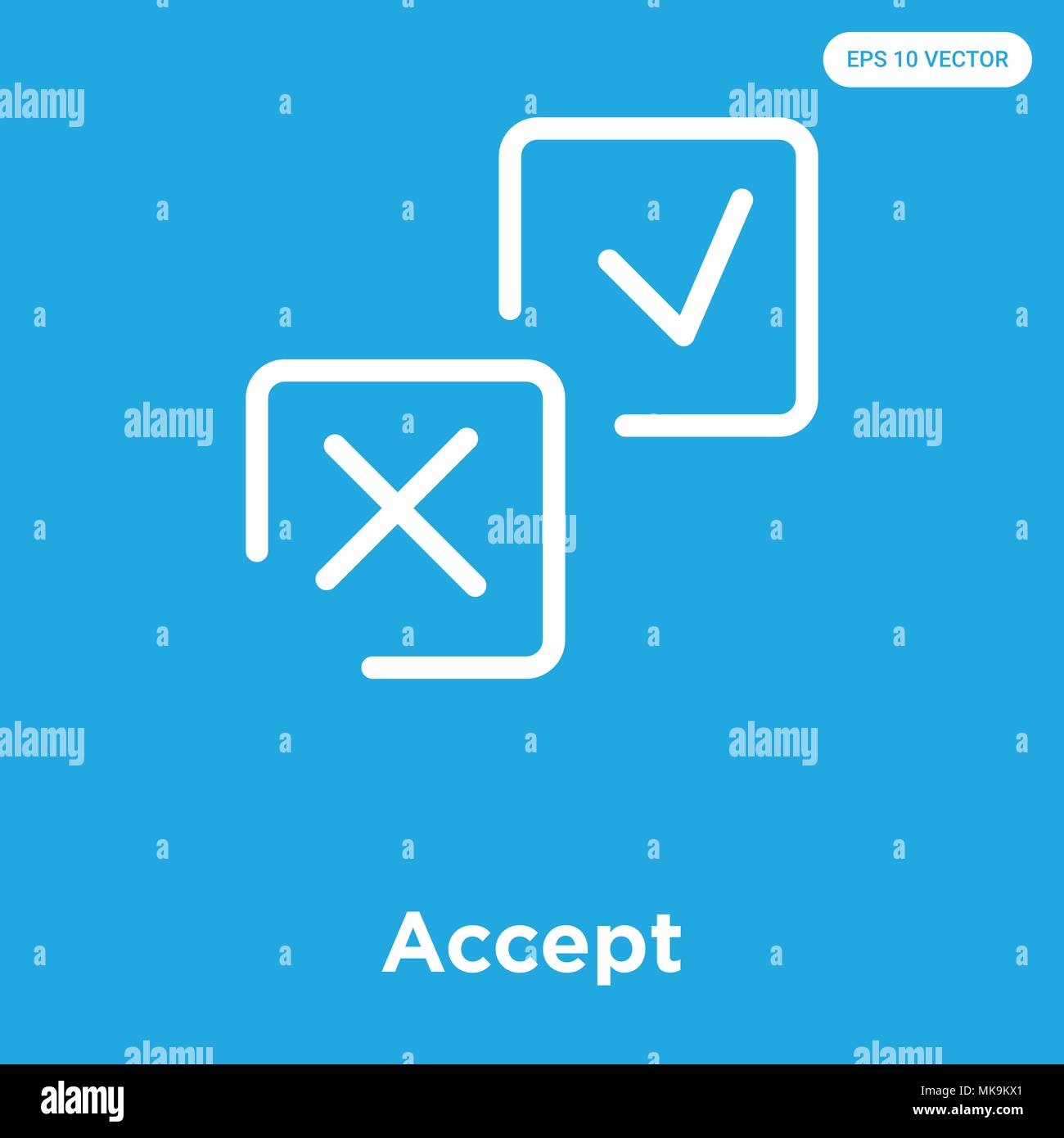 Accept vector icon isolated on blue background, sign and symbol Stock ...