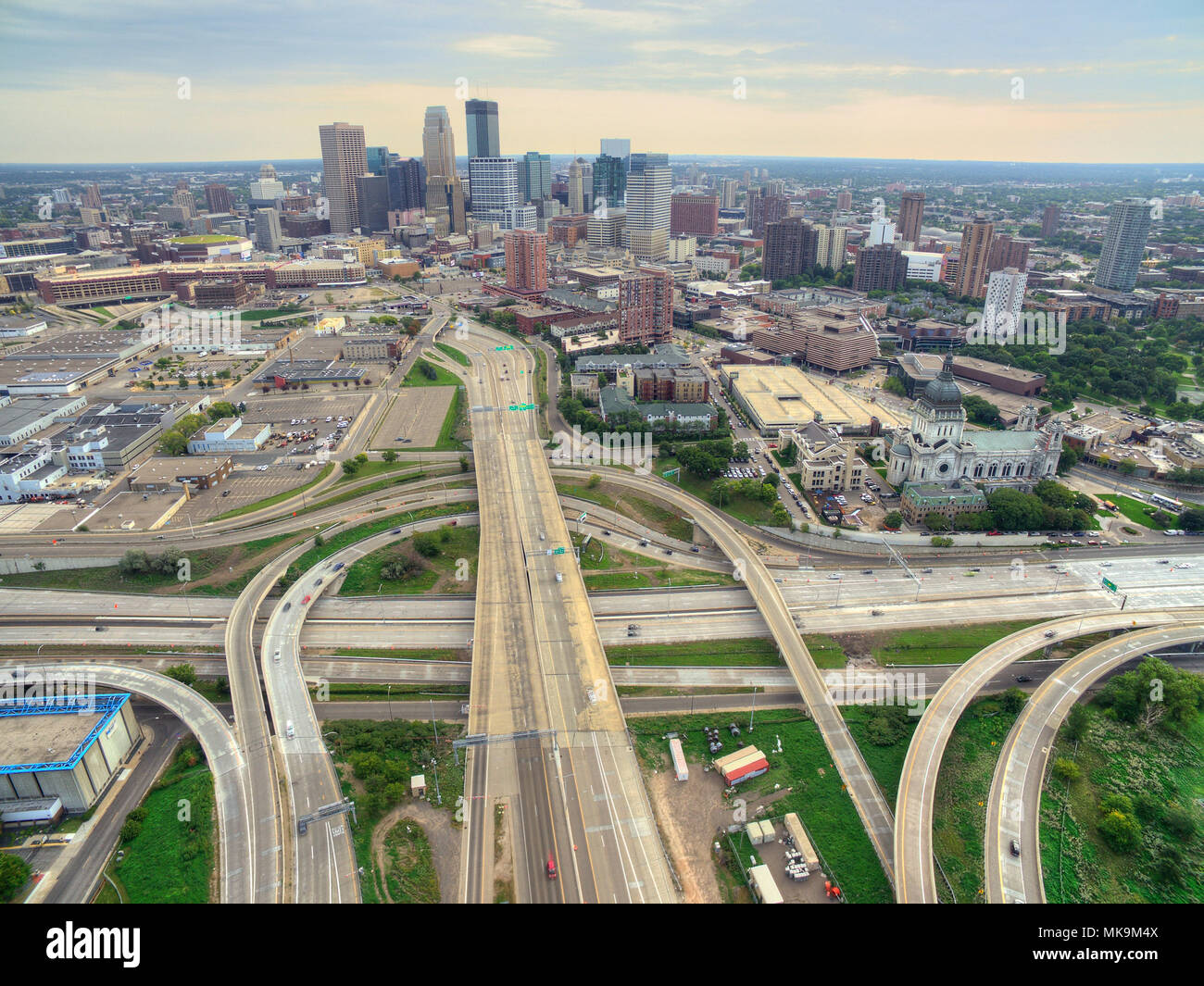 Minneapolis, Minnesota Skyline seen from above by Drone in Spring Stock ...