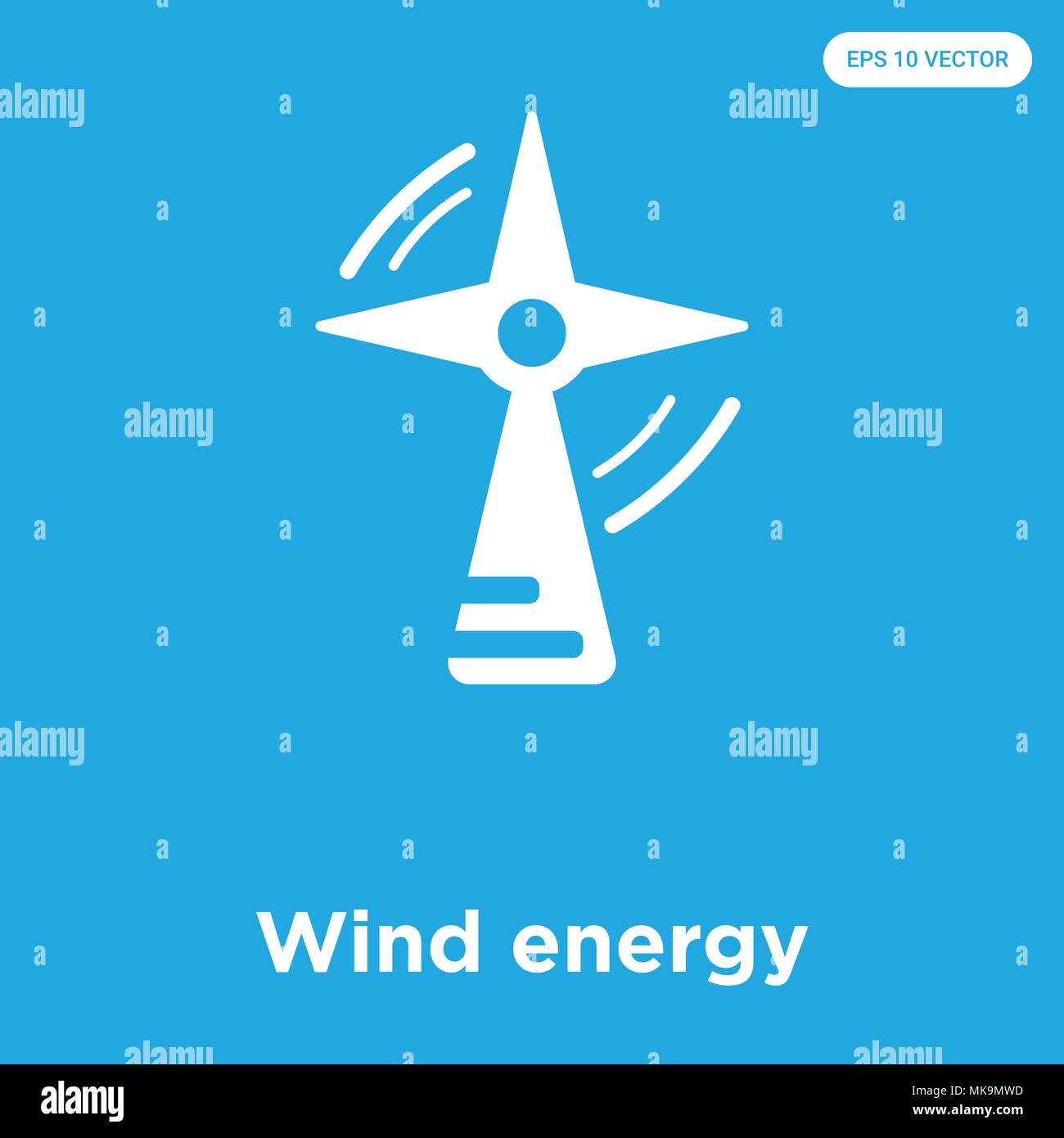 Wind energy vector icon isolated on blue background, sign and symbol ...