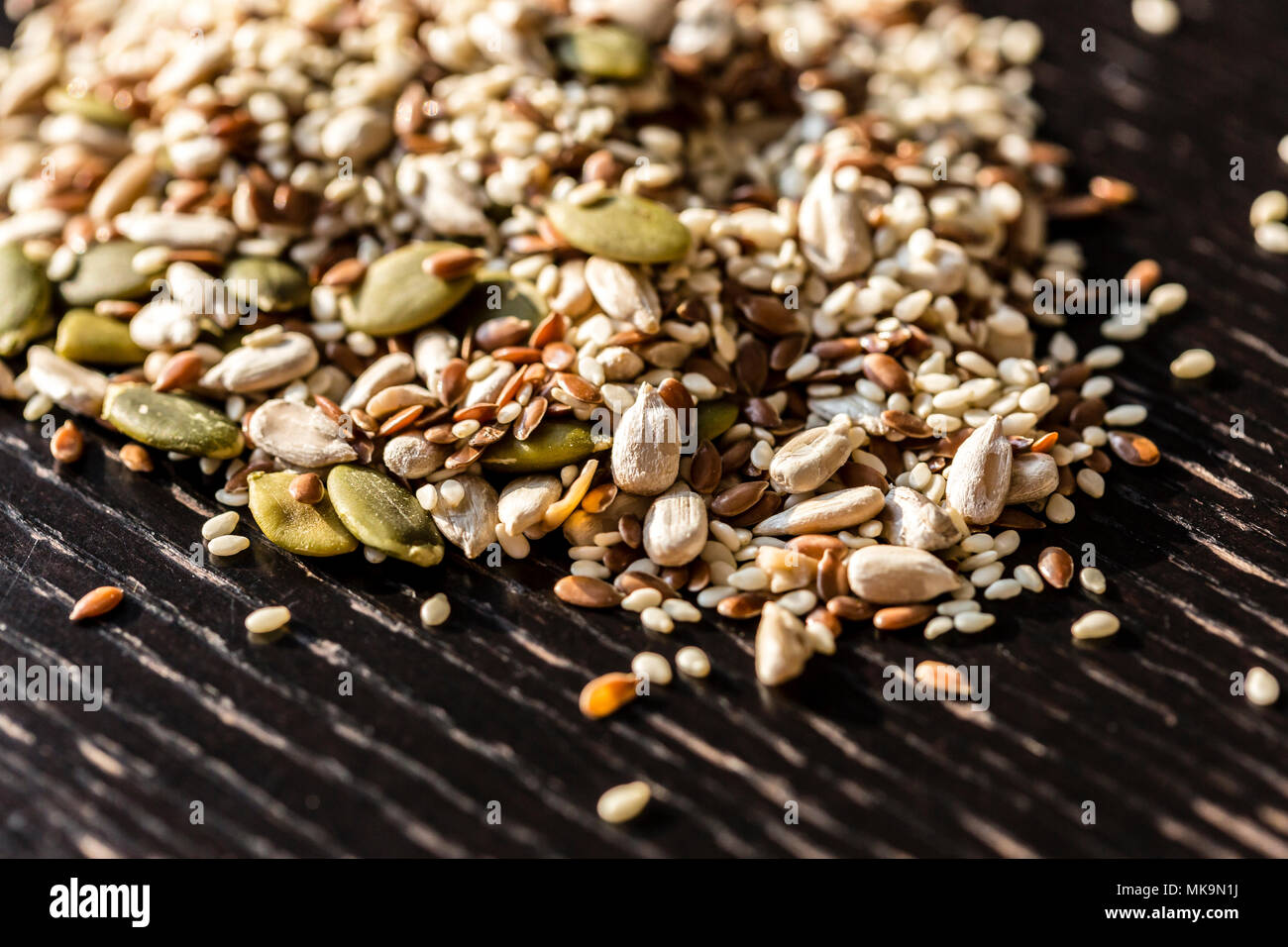 Mixed dry seeds pumpkin, sesame, sunflower, flax for healthy eating on ...