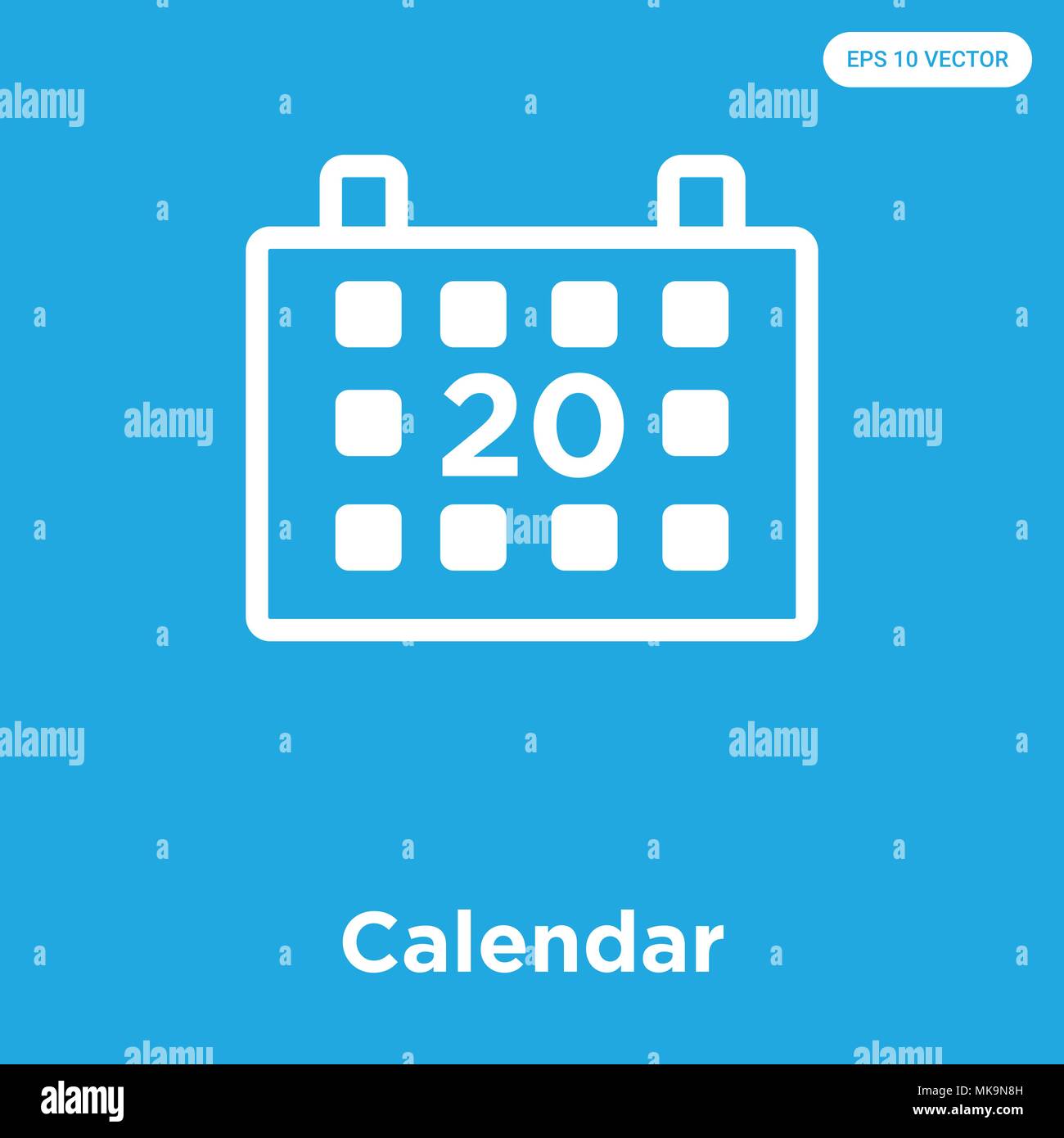 Calendar vector icon isolated on blue background, sign and symbol Stock ...