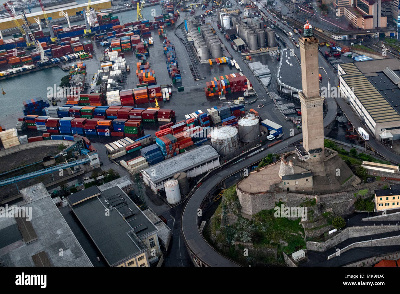 GENOA, ITALY - MAY 6 2018 - Lighthouse Lanterna is Genova symbol, while ...