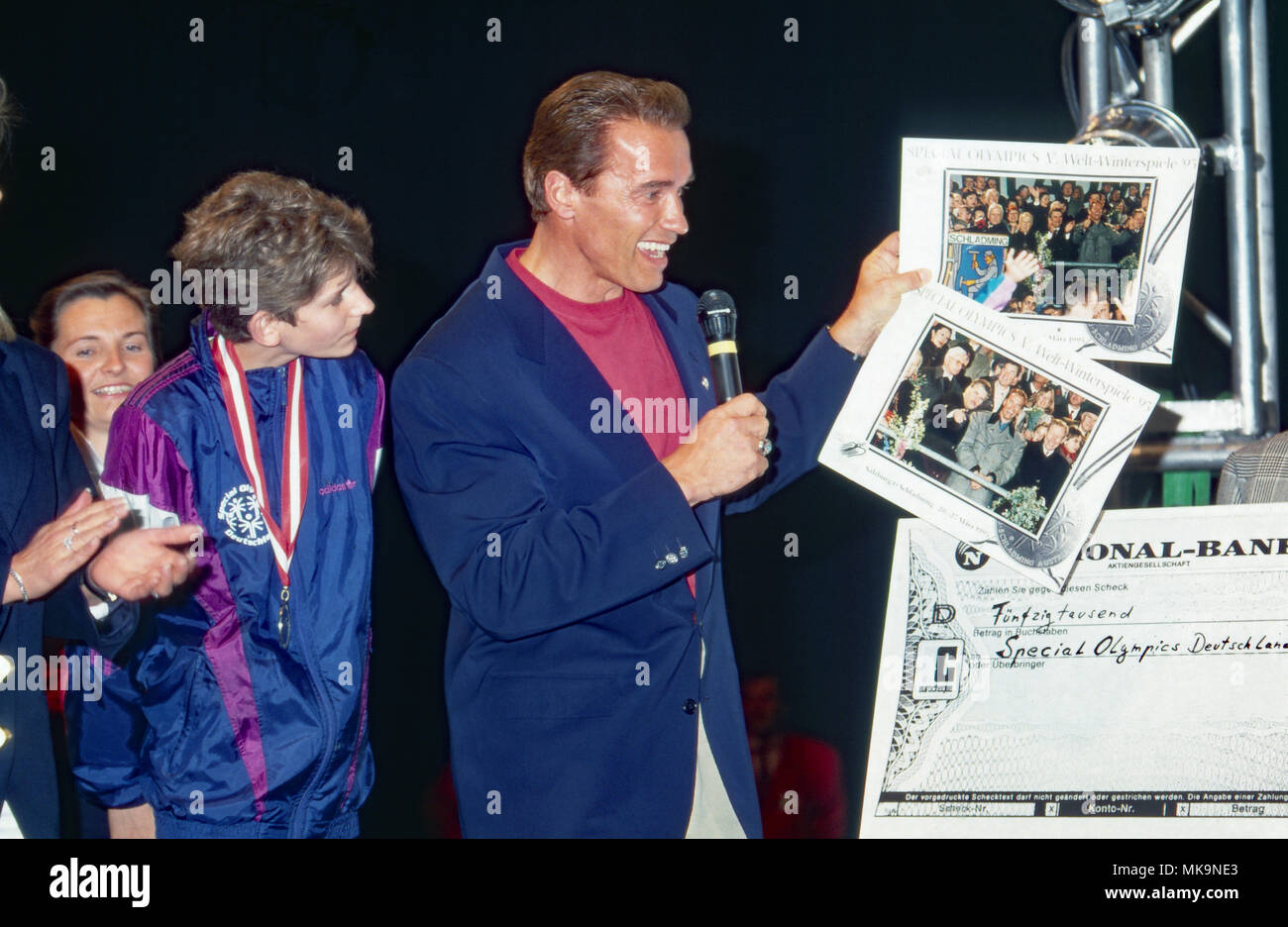 Arnold Schwarzenegger auf der FIBO Fitnessmesse in Essen, Deutschland ...