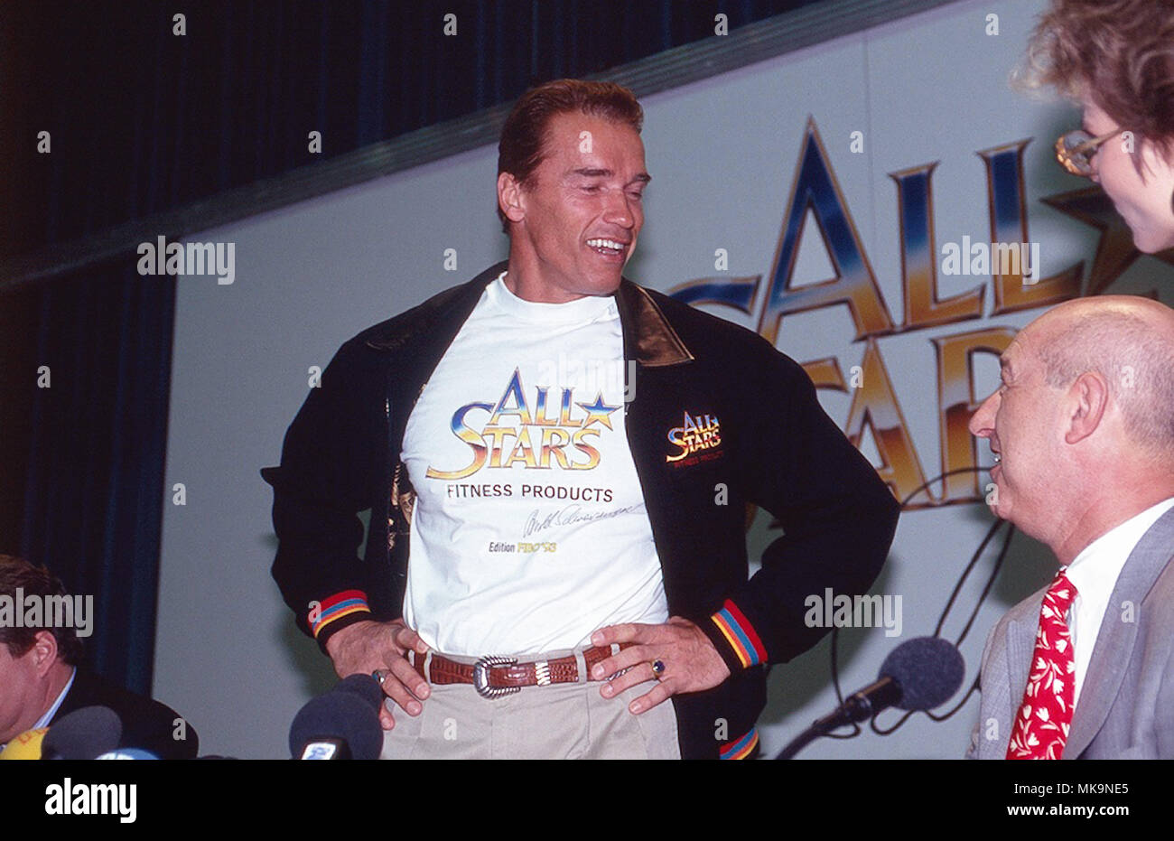 Arnold Schwarzenegger auf der FIBO Fitnessmesse in Essen, Deutschland ...